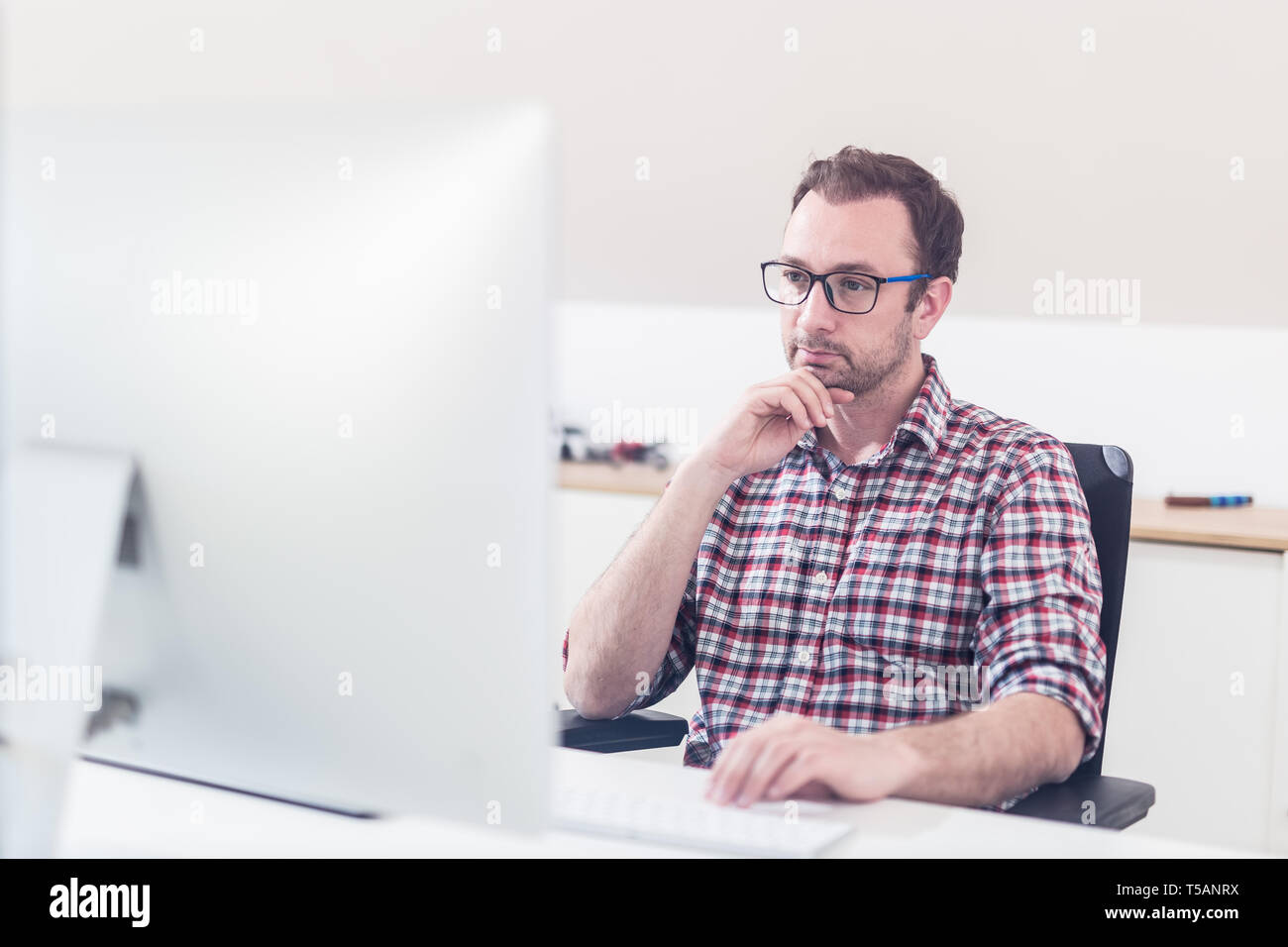 Business professional working process at office. Sitting at the desk ...