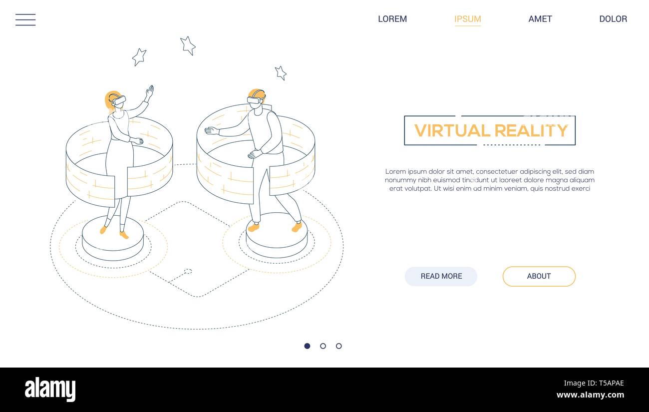 Virtual reality - line design style isometric web banner Stock Vector ...