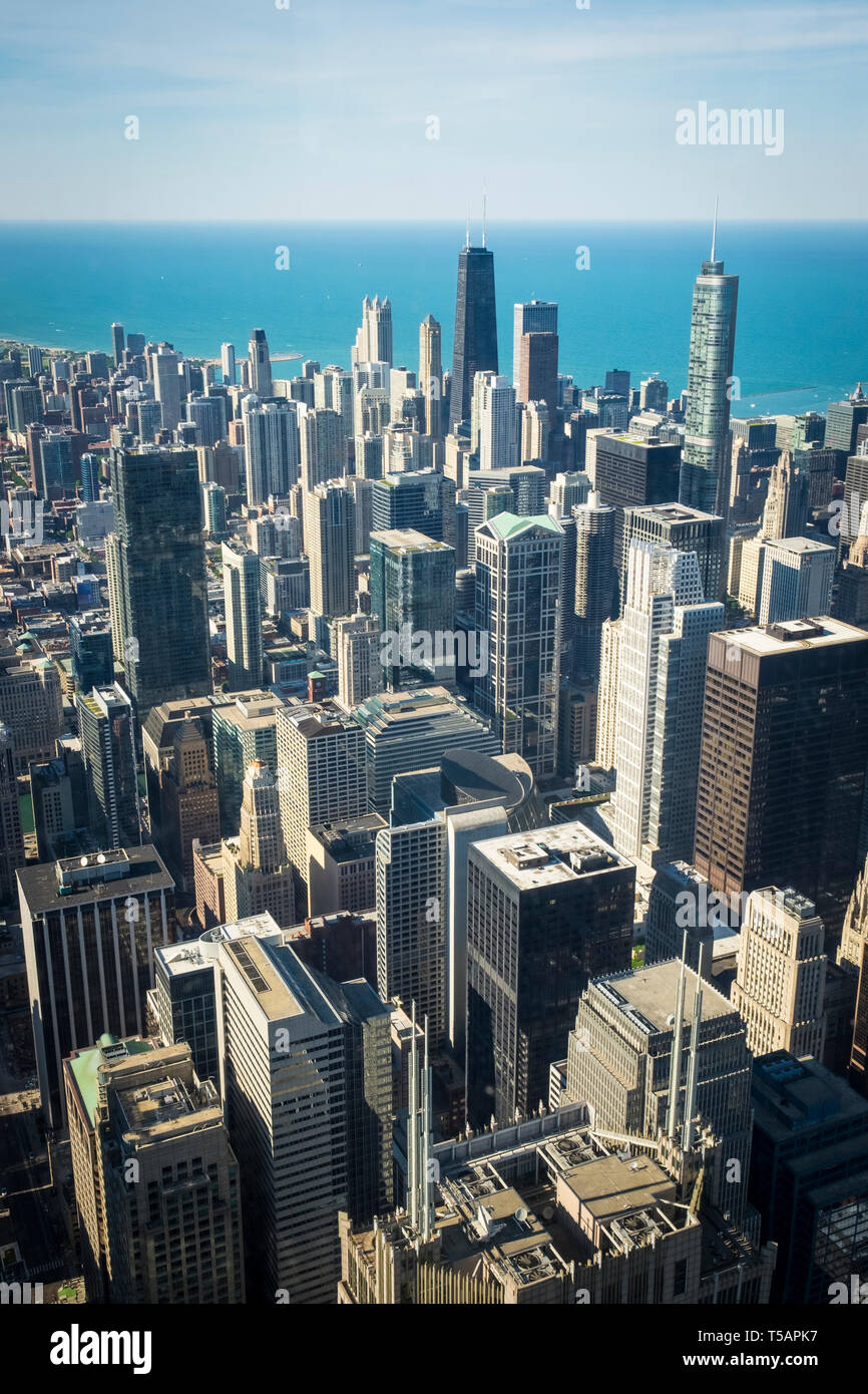Outstanding bird eye view of Downtown Chicago from the Skydeck at ...