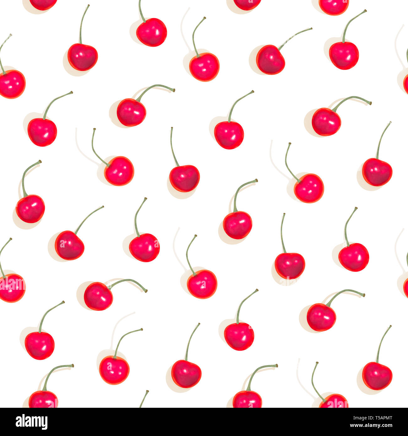Repeating tile pattern of bright red cherries against a white ...