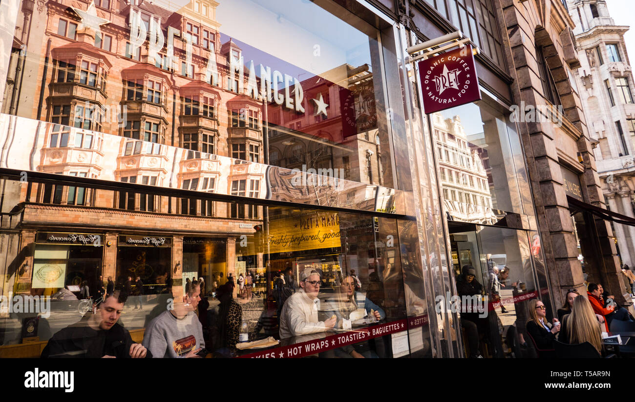 Customers at a Pret A Manger, Piccadilly, Westminster, London, England ...