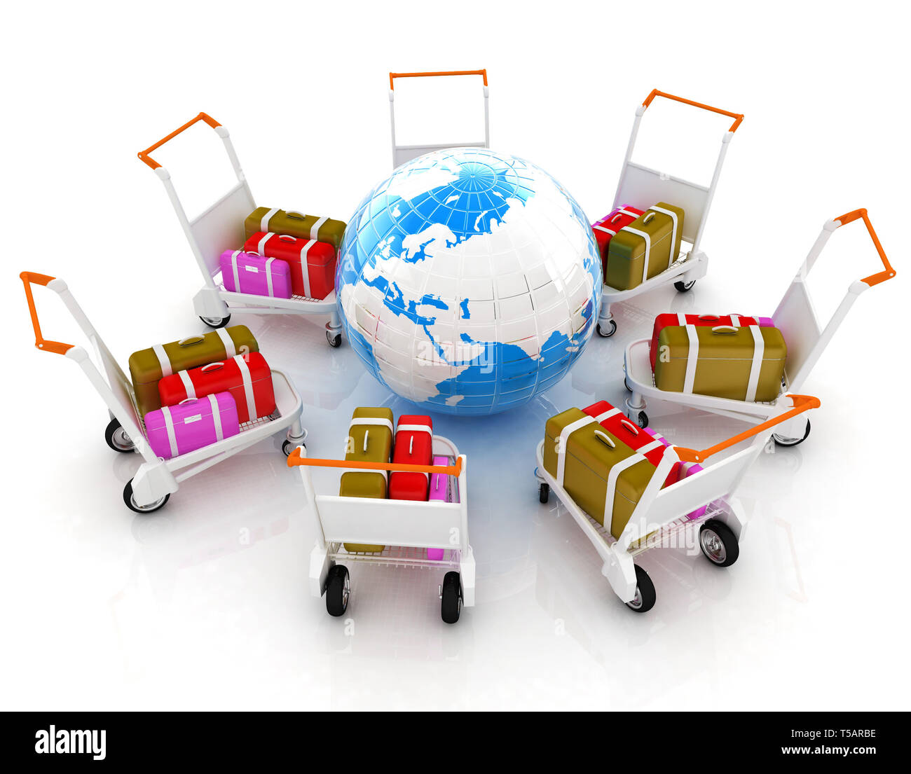 Trolley for luggage at the airport and earth. International tourism ...