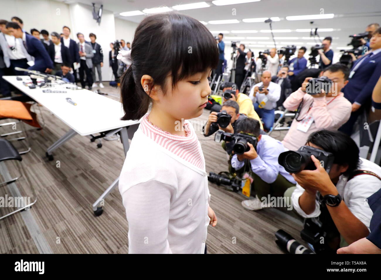 10-year-old Sumire Nakamura attends a press conference following her ...
