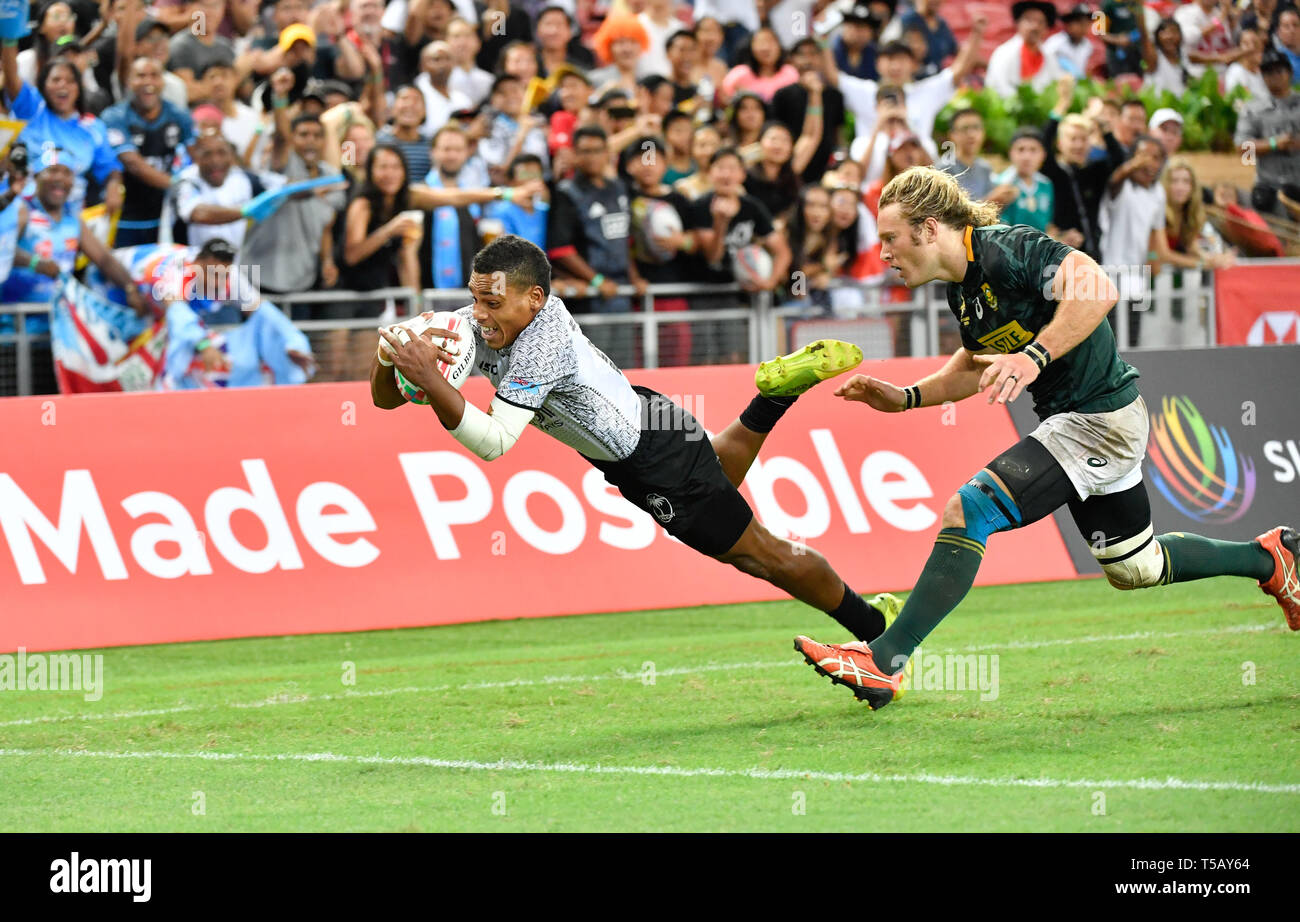 Singapore, Singapore. 14th Apr, 2019. Fiji's Napolini Bolaca dives over ...