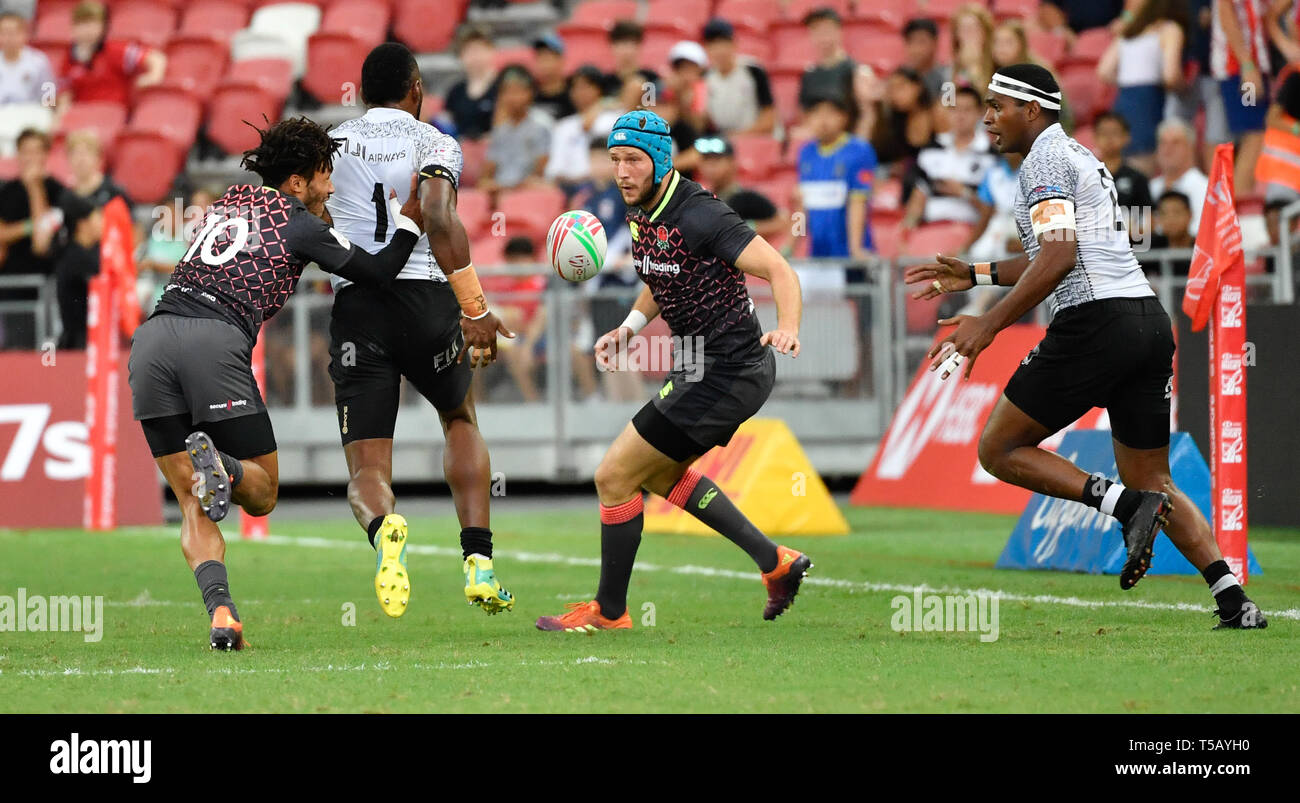 Singapore, Singapore. 14th Apr, 2019. Fiji's Sevuloni Mocenacagi flicks ...