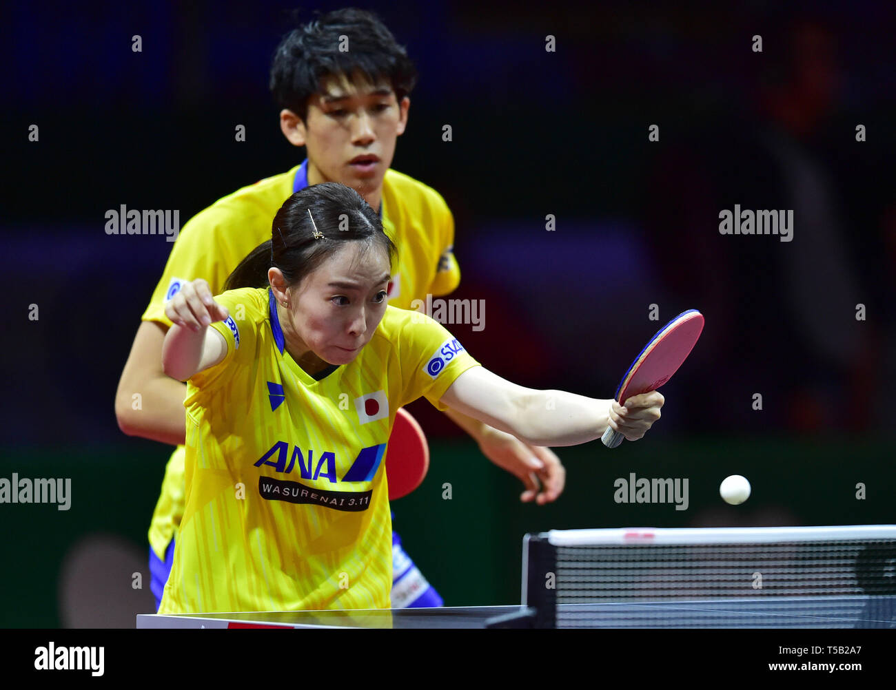 Budapest, Hungary. 22nd Apr, 2019. Yoshimura Maharu(R)/Ishikawa Kasumi ...