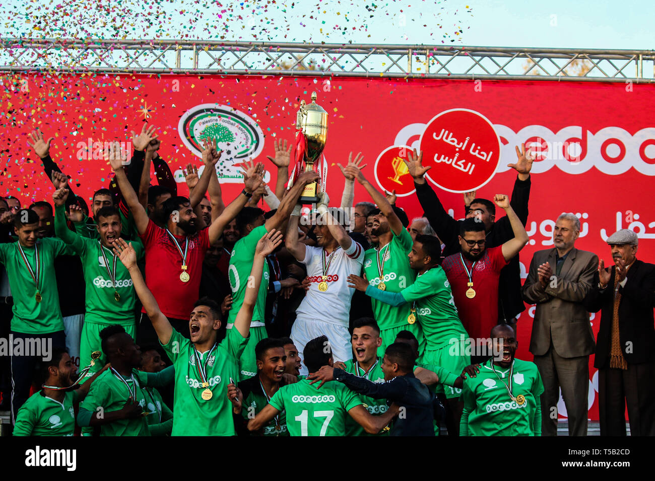 April 22, 2019 - The Rafah Club football team wins against the Al ...