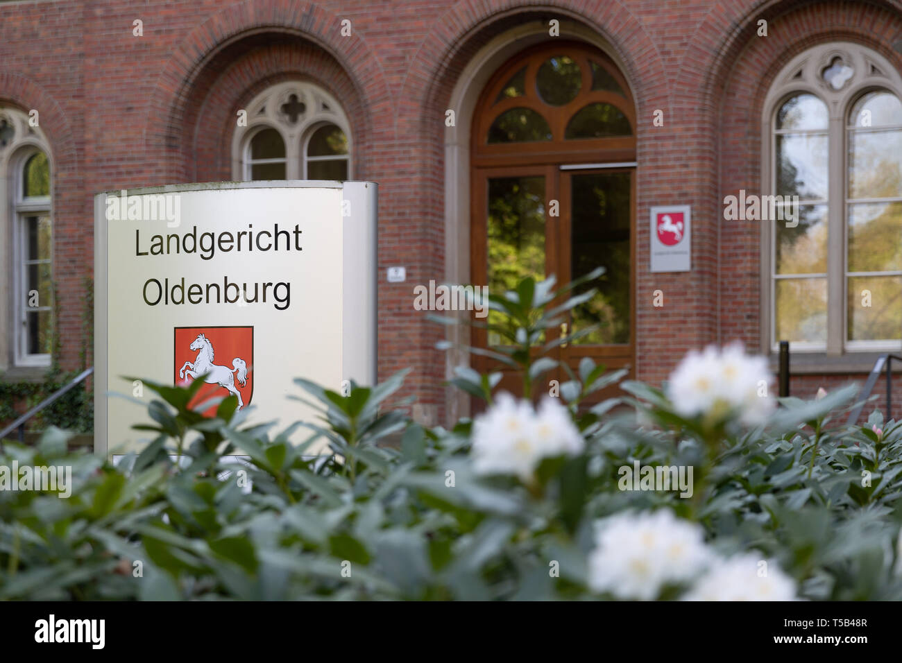 Oldenburg, Germany. 23rd Apr, 2019. A sign with the name of the court ...