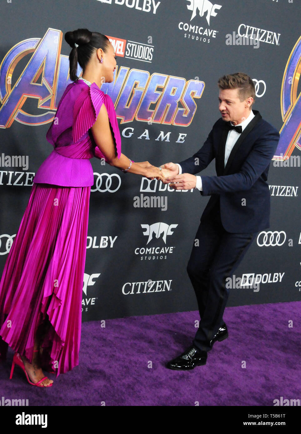 Los Angeles, California, USA 22nd April 2019 Actress Zoe Saldana and ...