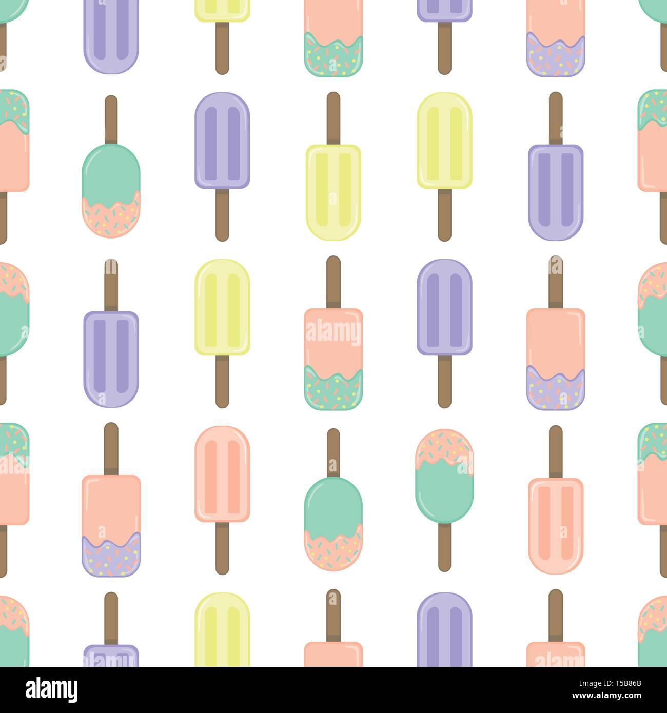Vector repeat seamless pattern. Pastel color ice creams. Summer surface ...