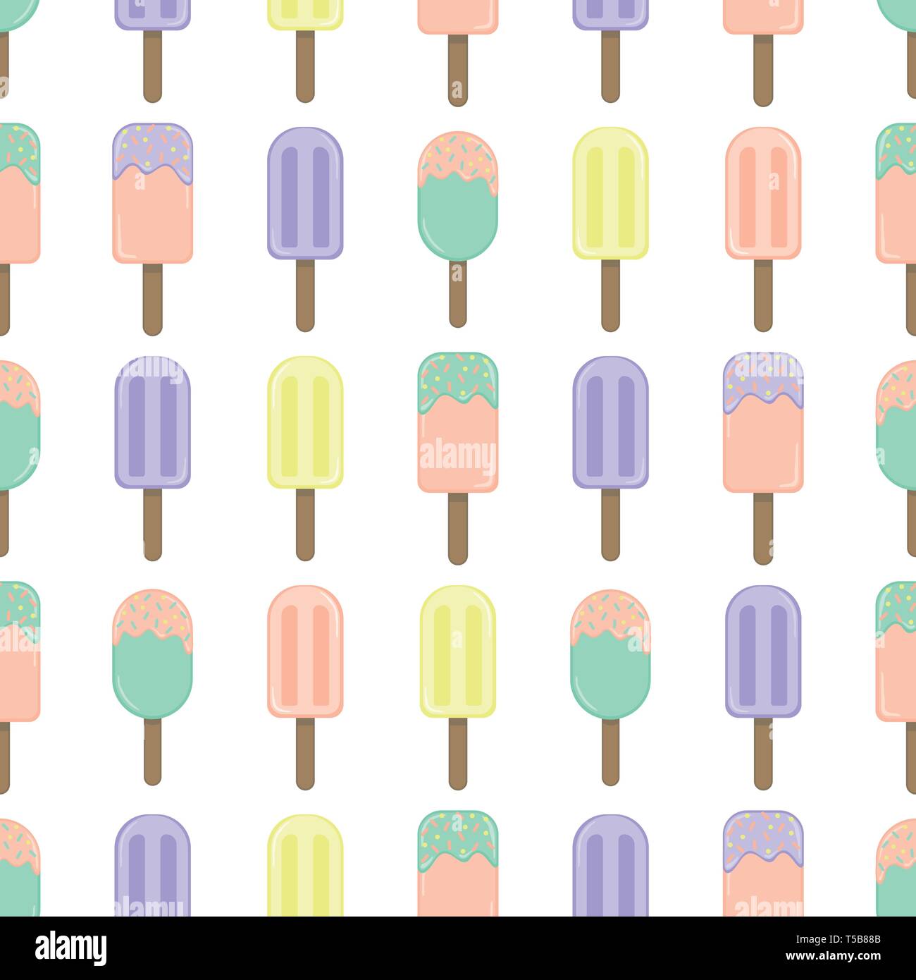 Vector repeat seamless pattern. Pastel color ice creams. Summer surface ...