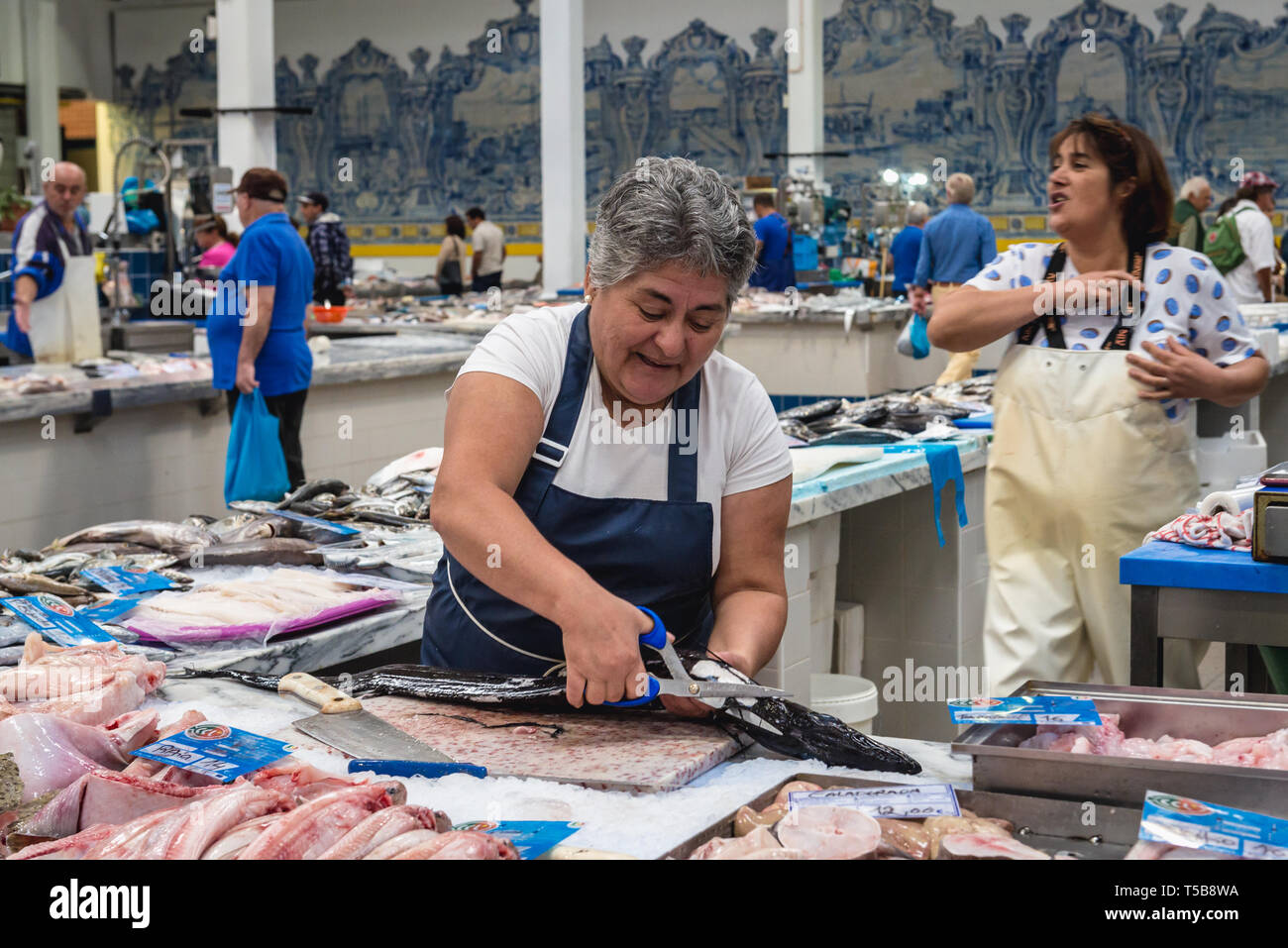 Fish alley on Mercado do Livramento indoor market in Setubal near ...