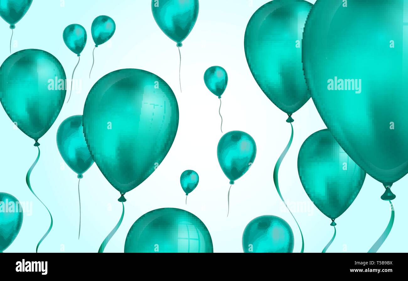 Glossy teal color Flying helium Balloons backdrop with blur effect ...