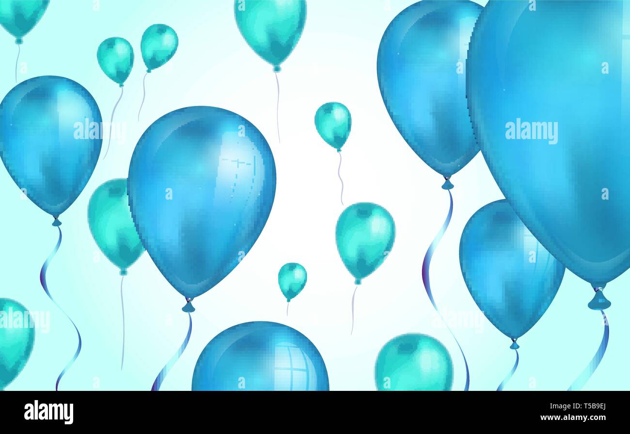 Glossy blue color Flying helium Balloons backdrop with blur effect ...