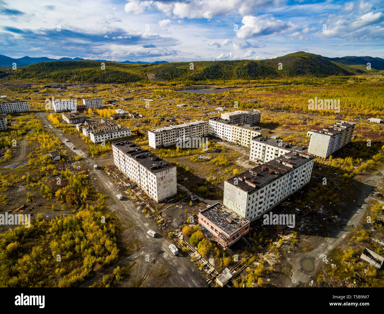 aerial view of The ghost town Kadykchan, Kolyma, Magadan region Stock ...