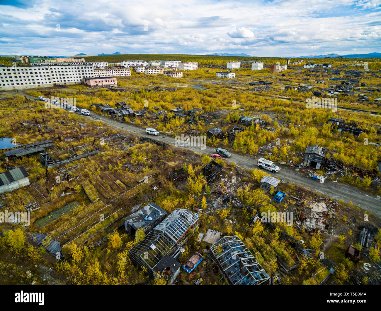 aerial view of The ghost town Kadykchan, Kolyma, Magadan region Stock ...