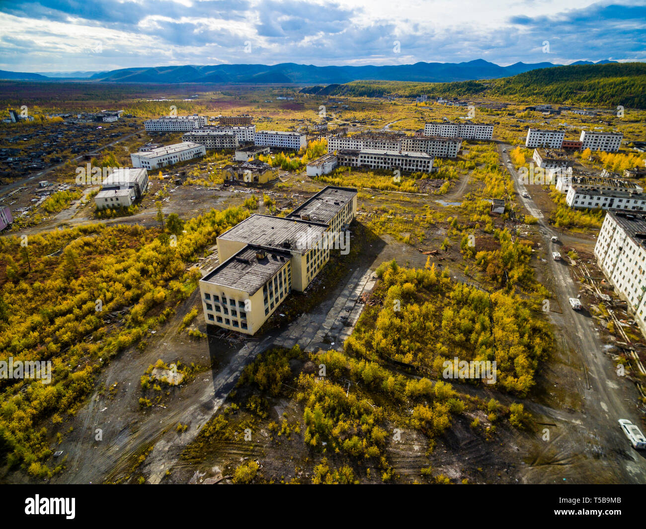 aerial view of The ghost town Kadykchan, Kolyma, Magadan region Stock ...