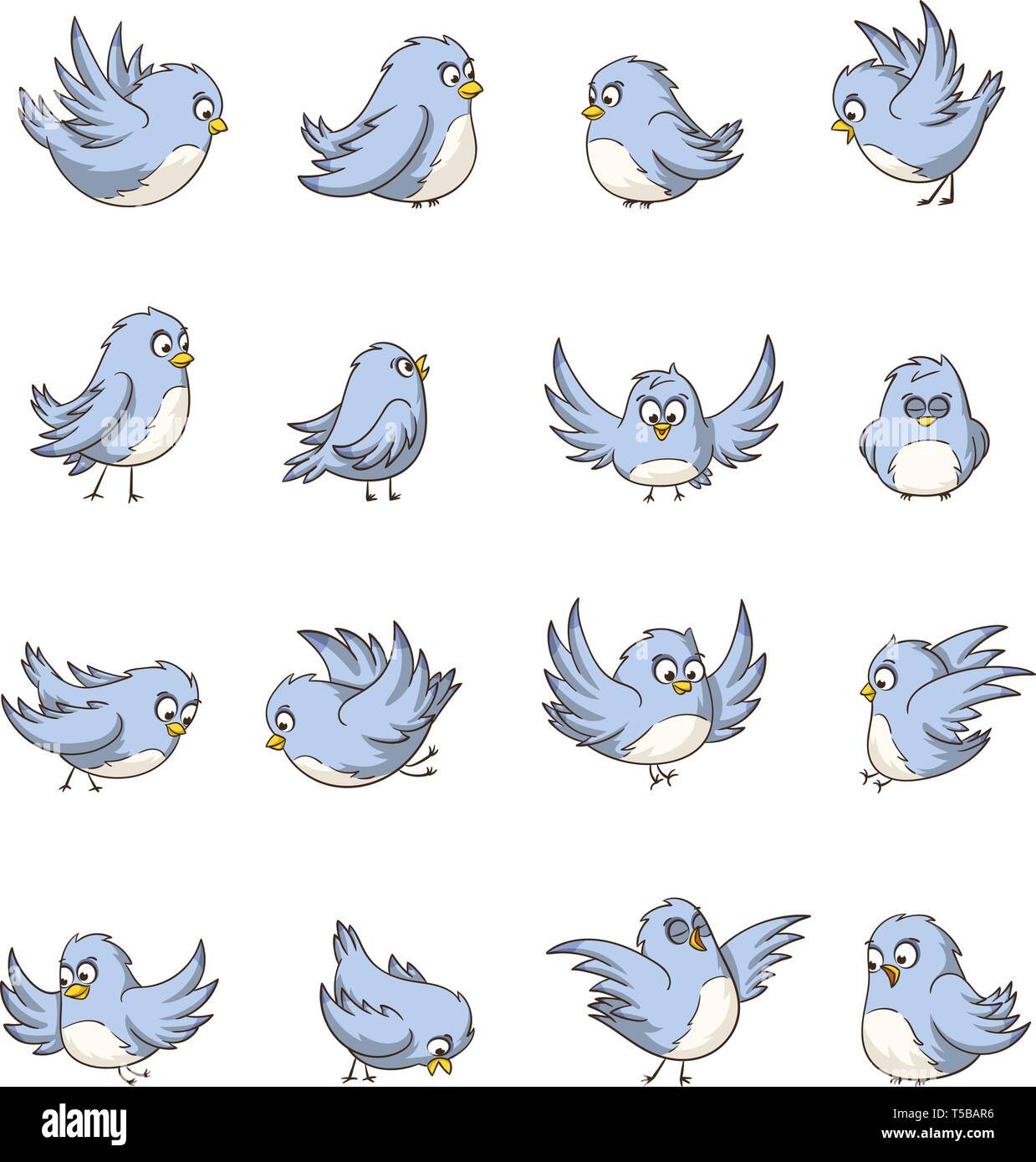 Collection of cut cartoon birds. Hand drawn vector illustration Stock ...