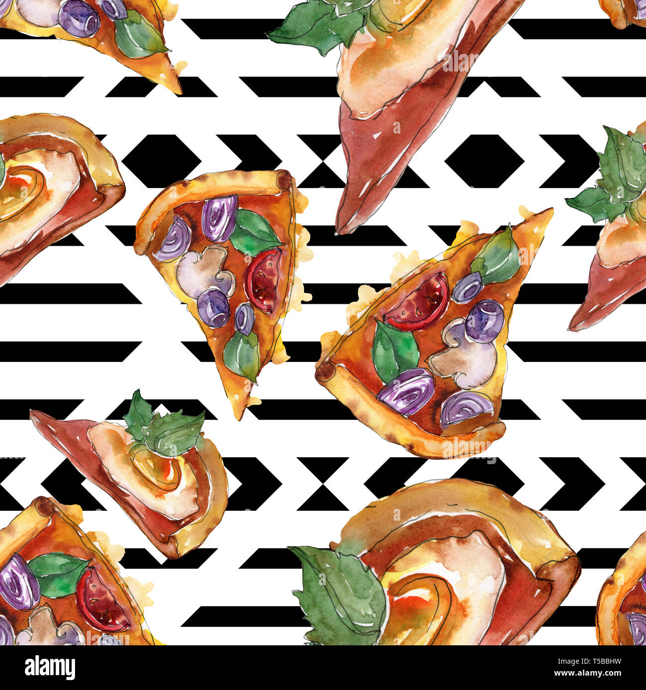 Fast food itallian pizza in a watercolor style isolated set ...