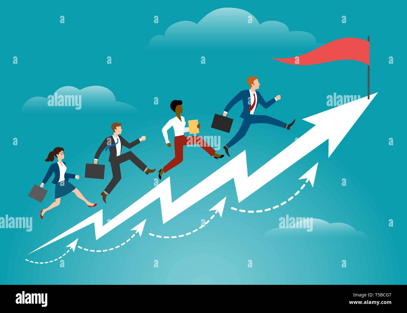 Running to target. Business persons racing to success corporate ...
