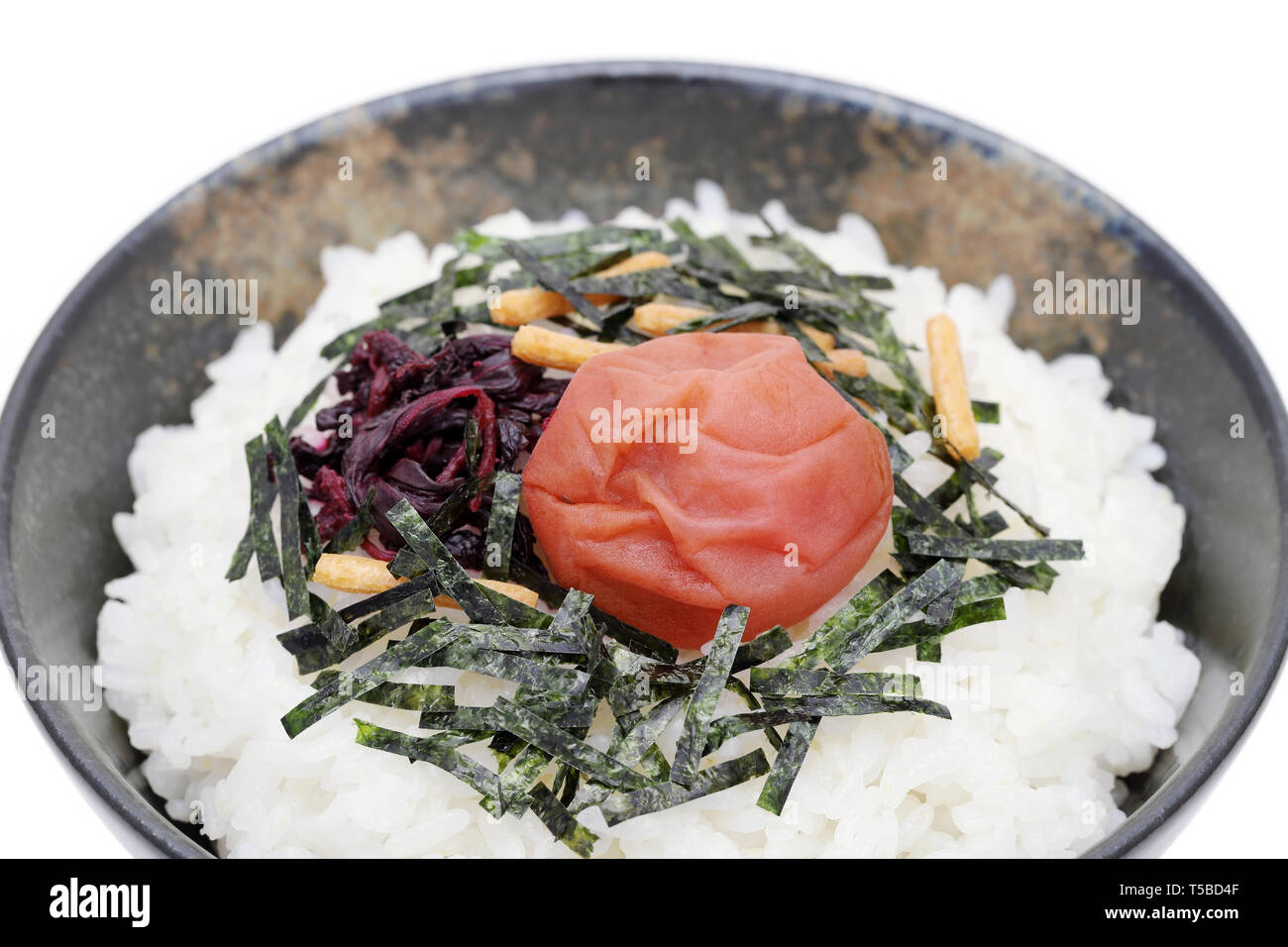 Japanese food, Rice chazuke or ochazuke with umeboshi and shiso, on ...