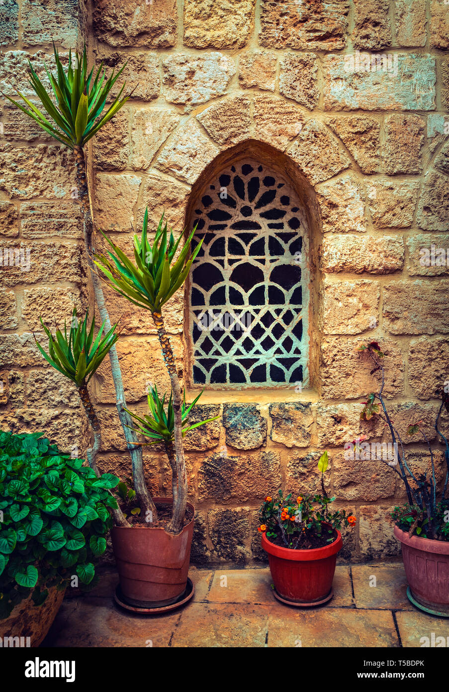 Beautiful window of an ancient monastery, amazing details of an old ...
