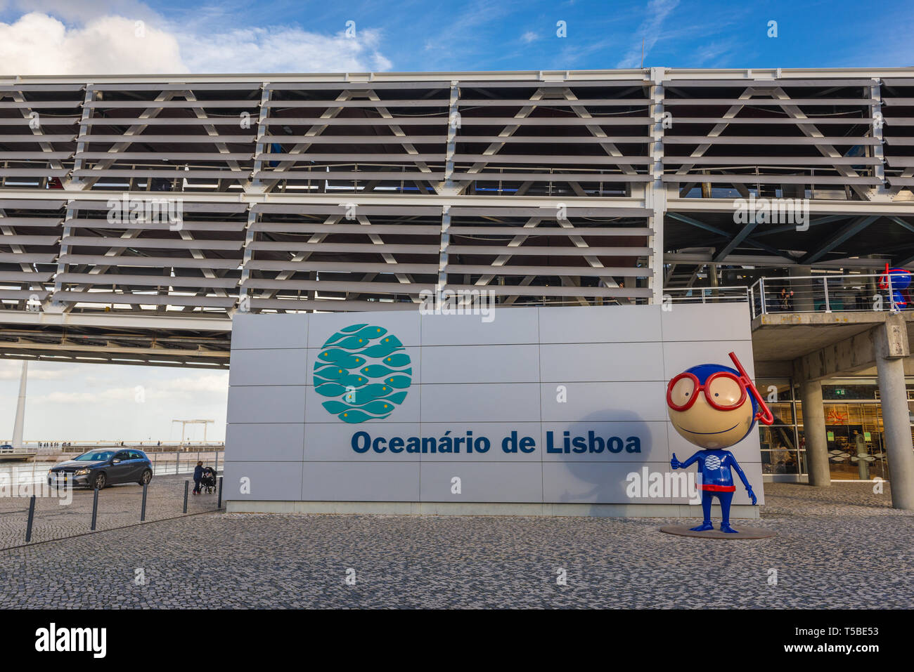 Vasco mascot in front of Oceanario de Lisboa in Parque das Nacoes in ...