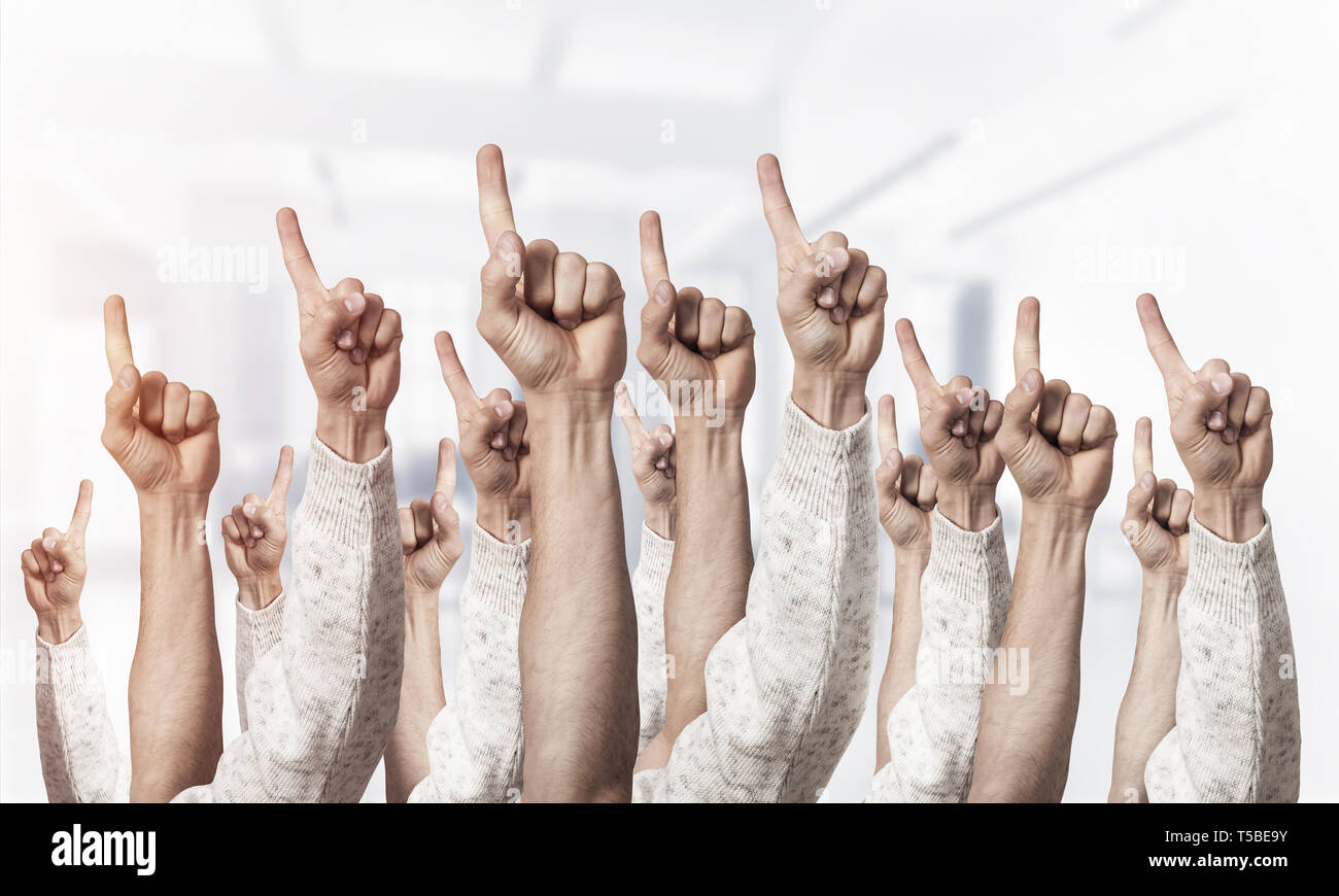 Row of man hands showing finger pointing gesture Stock Photo - Alamy