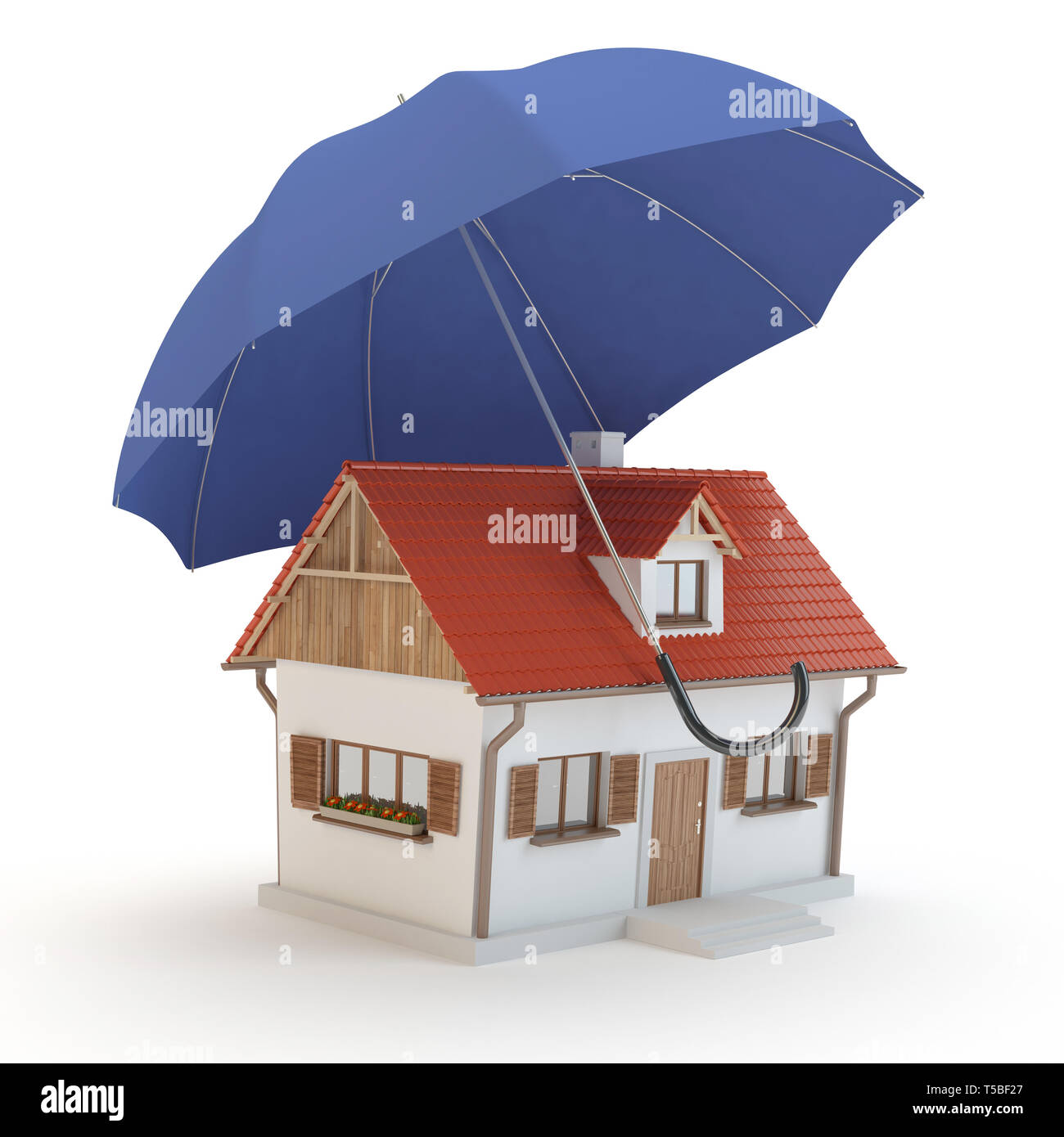House and umbrella, 3D illustration Stock Photo - Alamy