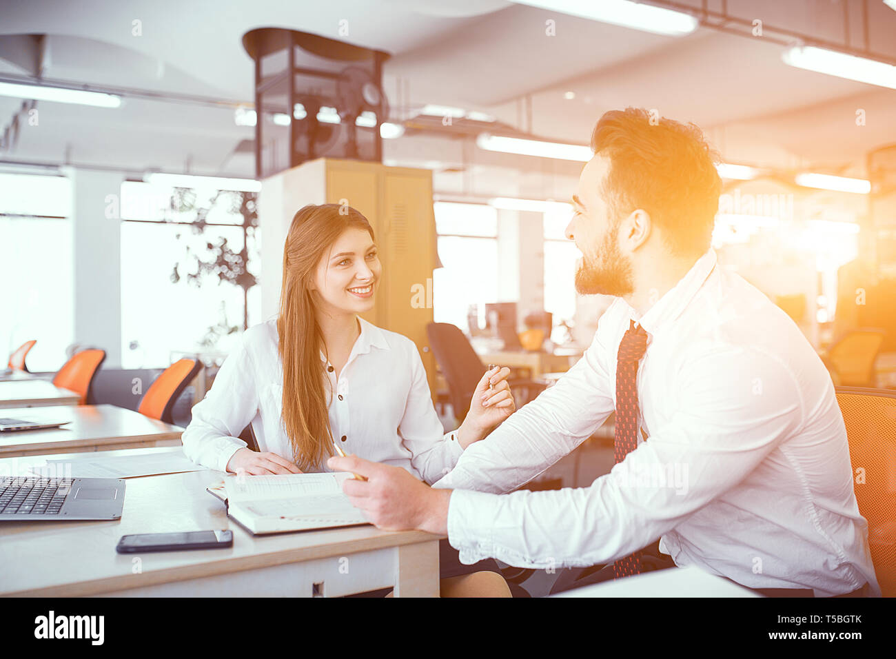 Business Workshop In Sunny Modern Office. Male And Female Colleagues ...