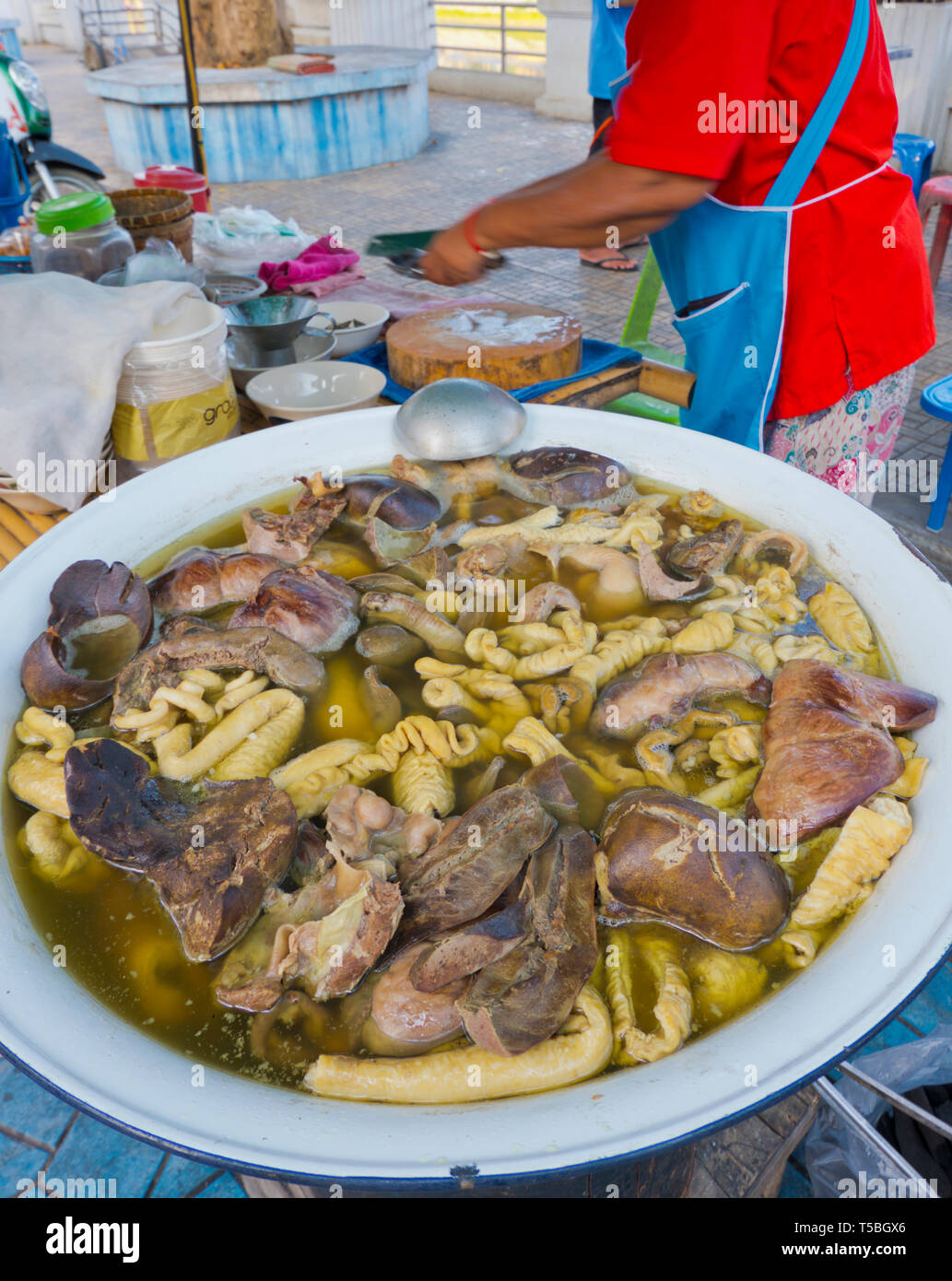 Tripe, liver and other animal organ meats, Rim Nam market, night market ...
