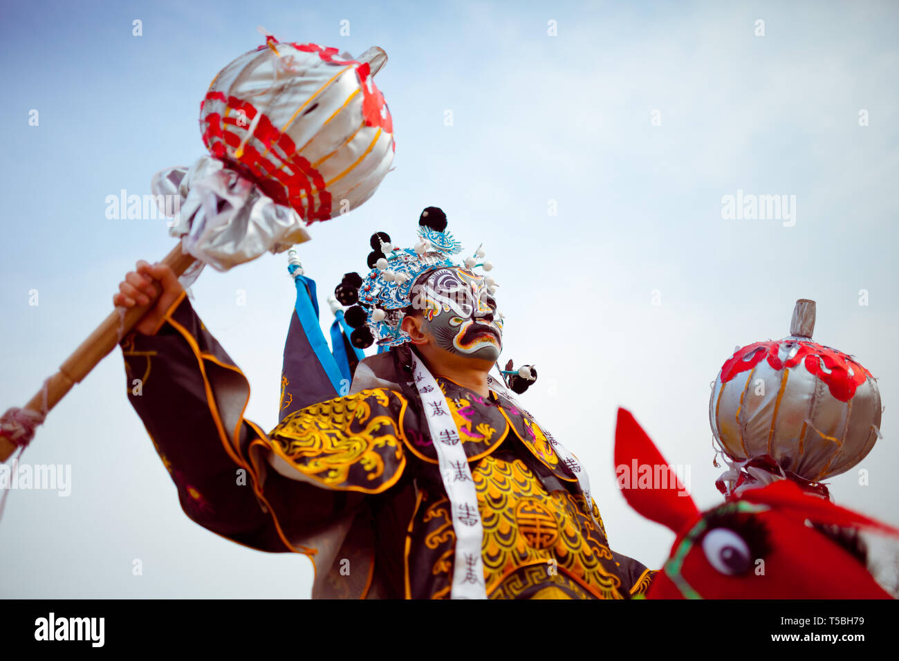 Xi‘’an, China-Feb 13, a folk artist performing Shehuo,Shehuo is a ...