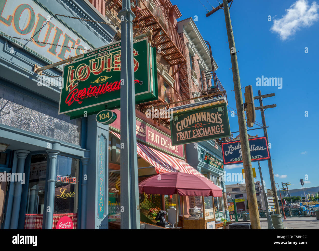 Street theming with shop fronts, signs and architecture in Universal ...