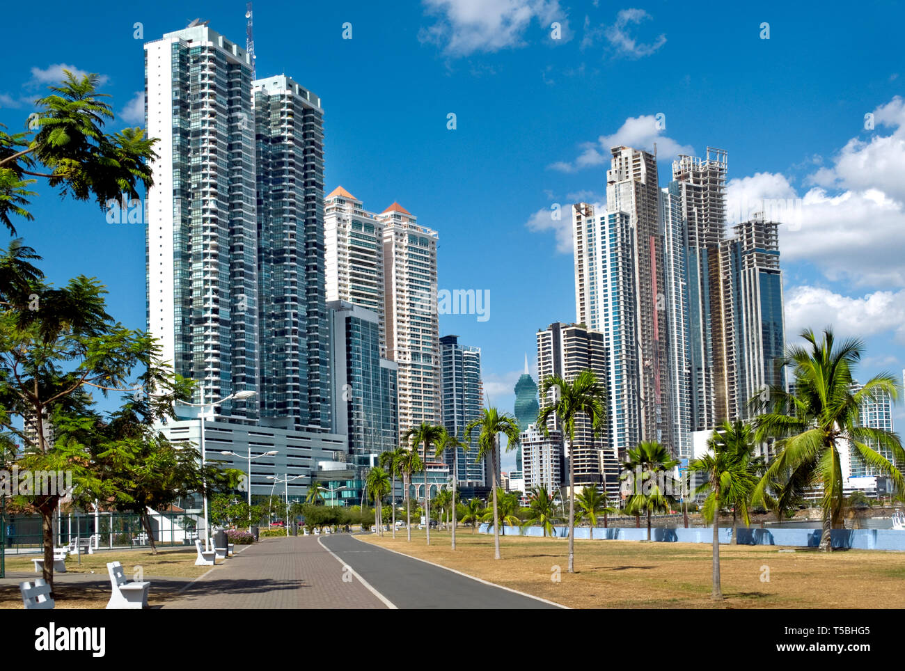 Modern city with high skyscrapers and the empty path - Panama City ...