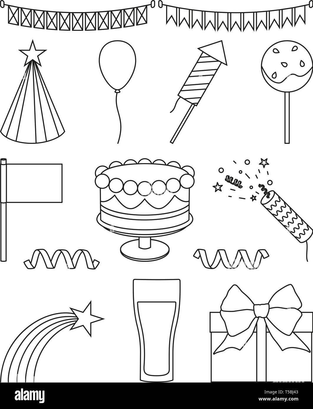 14 line art black and white party elements set Stock Vector Image & Art ...