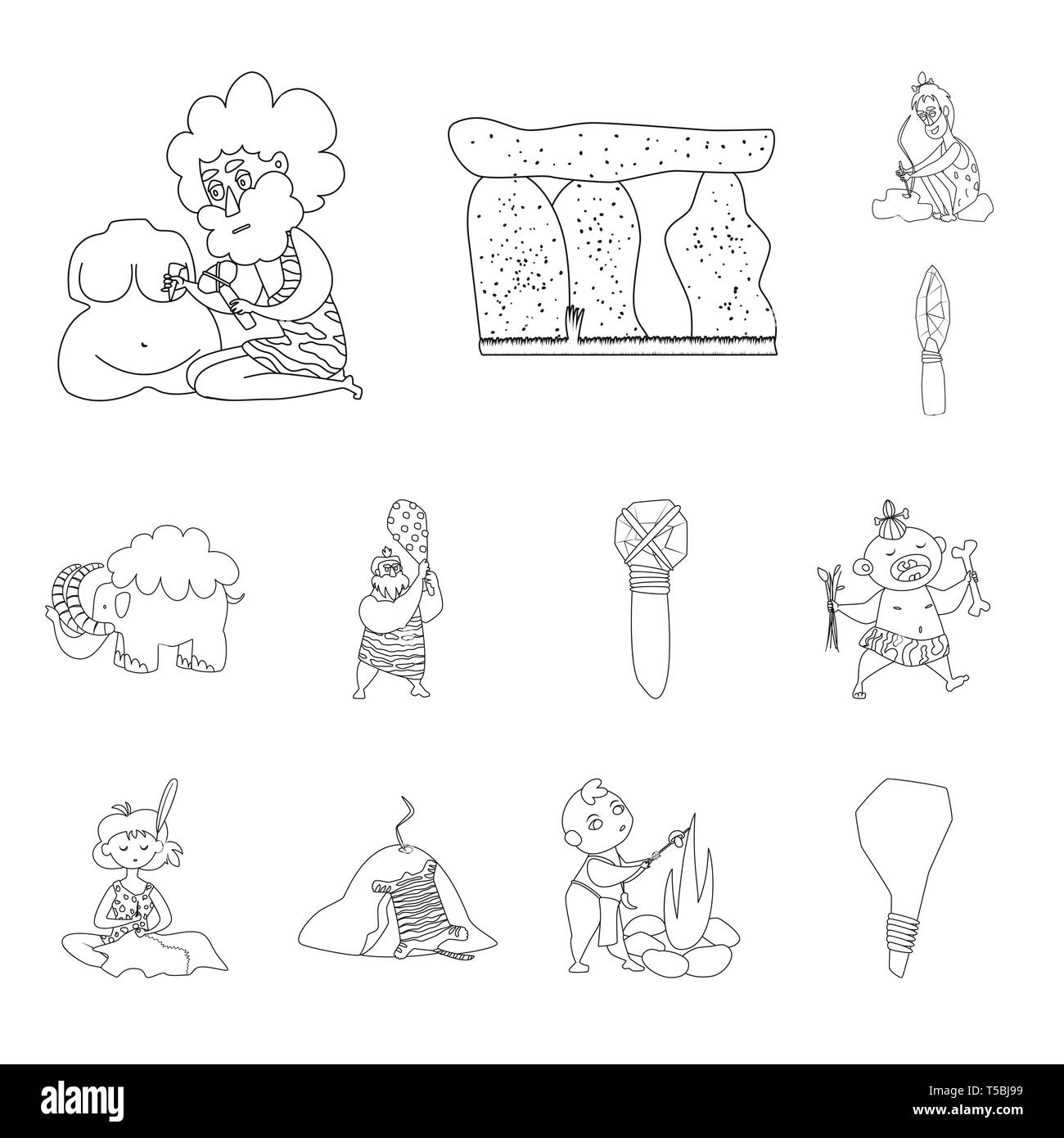 Isolated object of primitive and archeology sign. Collection of ...