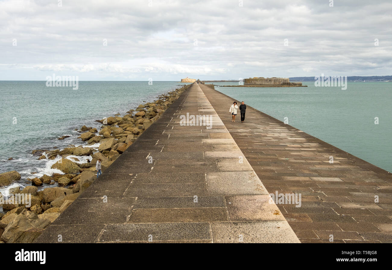 Cherbourg-Octeville, France - August 27, 2018: Couples stroll through ...
