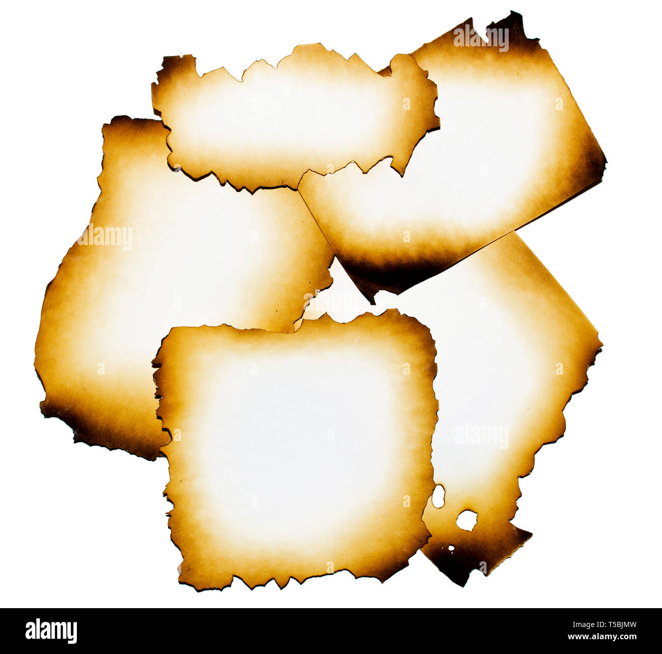 Burned paper collage on white background with clipping path Stock Photo ...