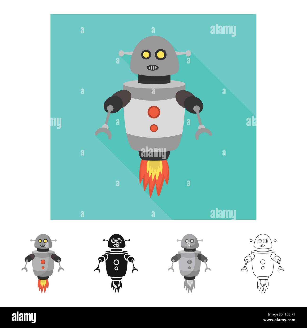Vector illustration of robot and program sign. Set of robot and cyborg ...