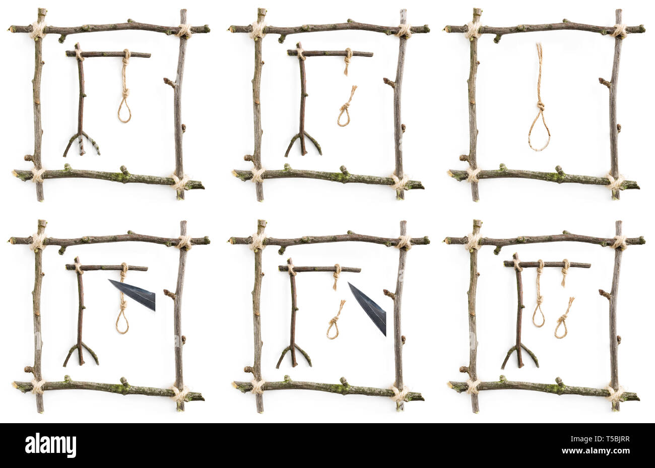 Collection of gallows in twig frame isolated on white background Stock ...
