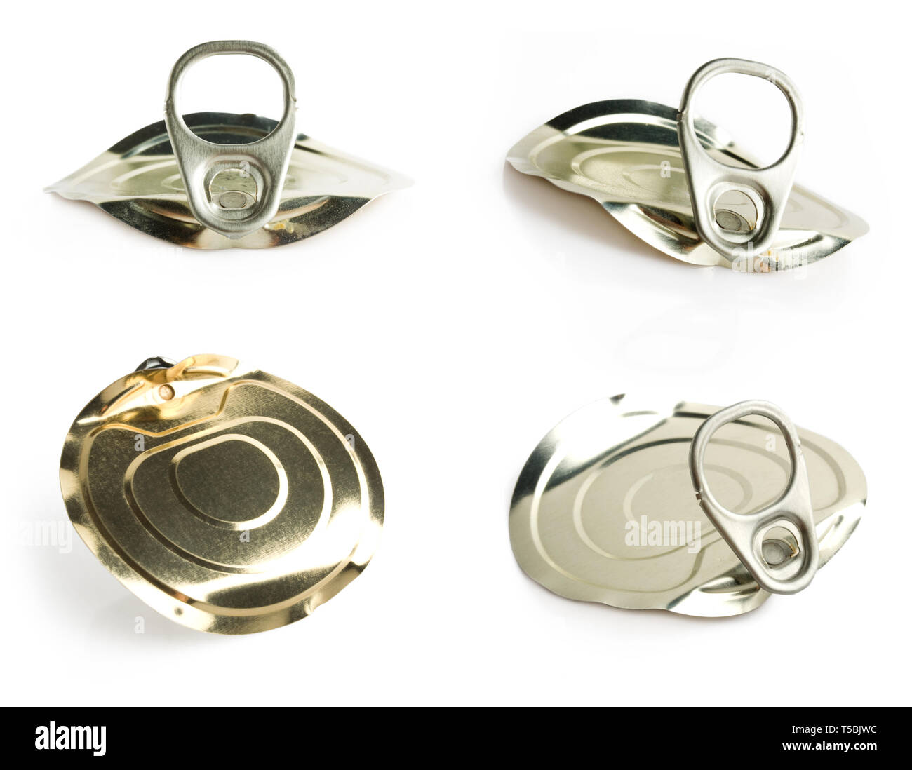 Collection of lids from the can with opener isolated on white ...