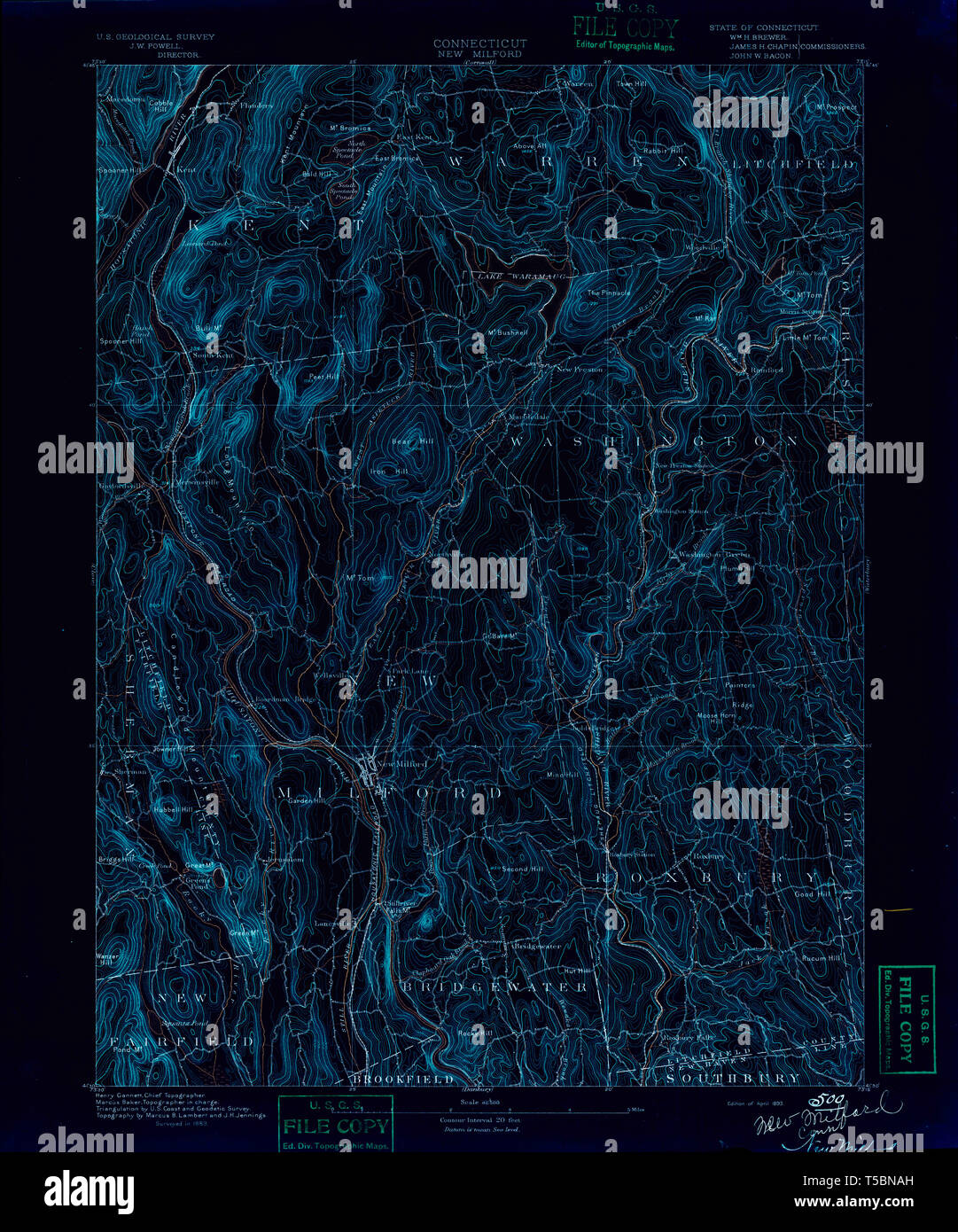 USGS TOPO Map Connecticut CT New Milford 331113 1893 62500 Inverted ...