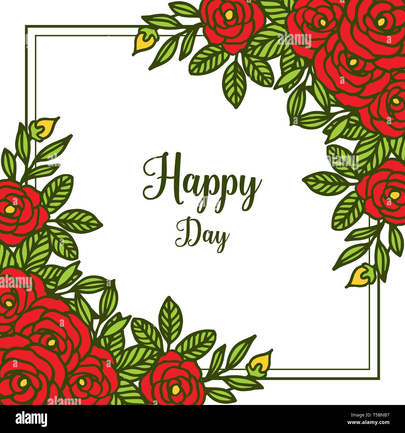 Vector illustration crowd of red rose wreath frame for lettering happy ...