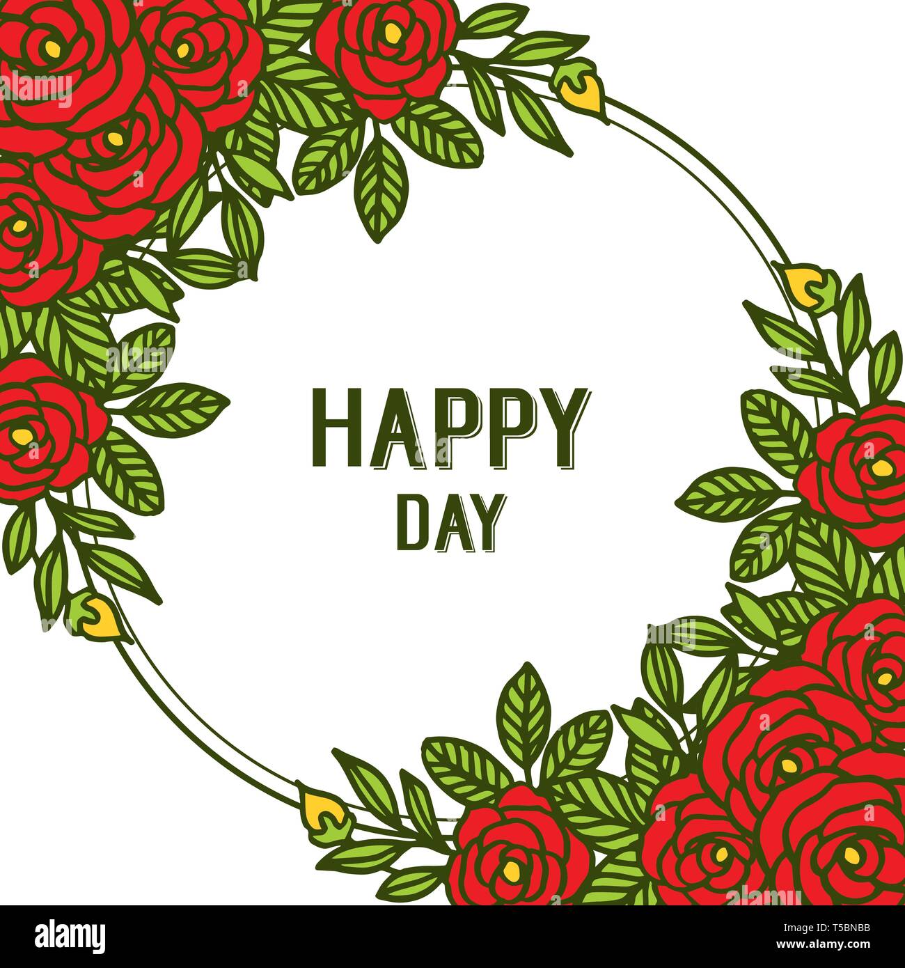 Vector illustration crowd of red rose wreath frame for lettering happy ...