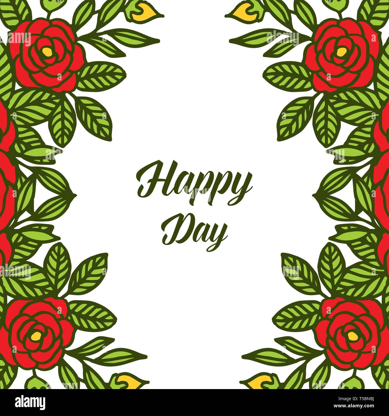 Vector illustration crowd of red rose wreath frame for lettering happy ...
