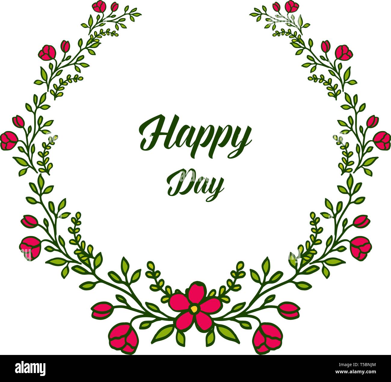 Vector illustration letter happy day with circular pink flower frame ...
