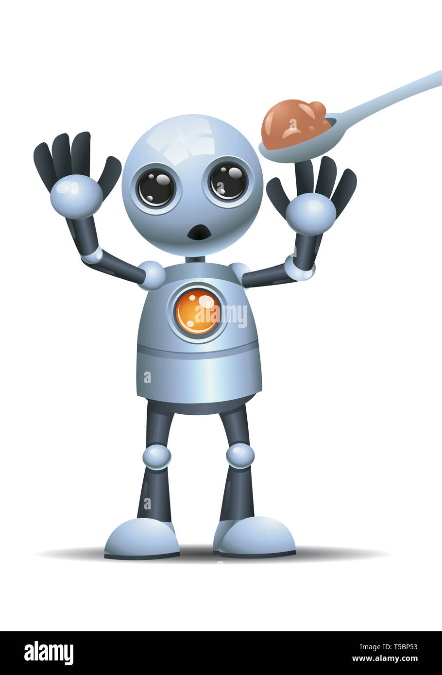 illustration of a little robot little robot refuse to eat on isolated ...