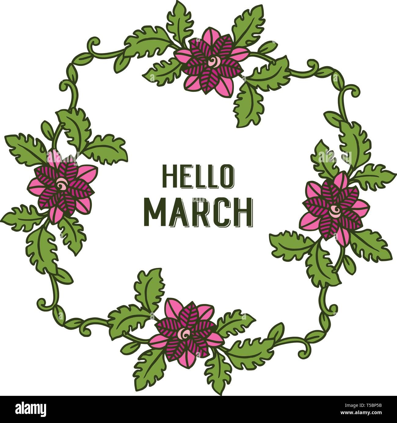 Vector illustration various flower frame for banner hello march hand ...
