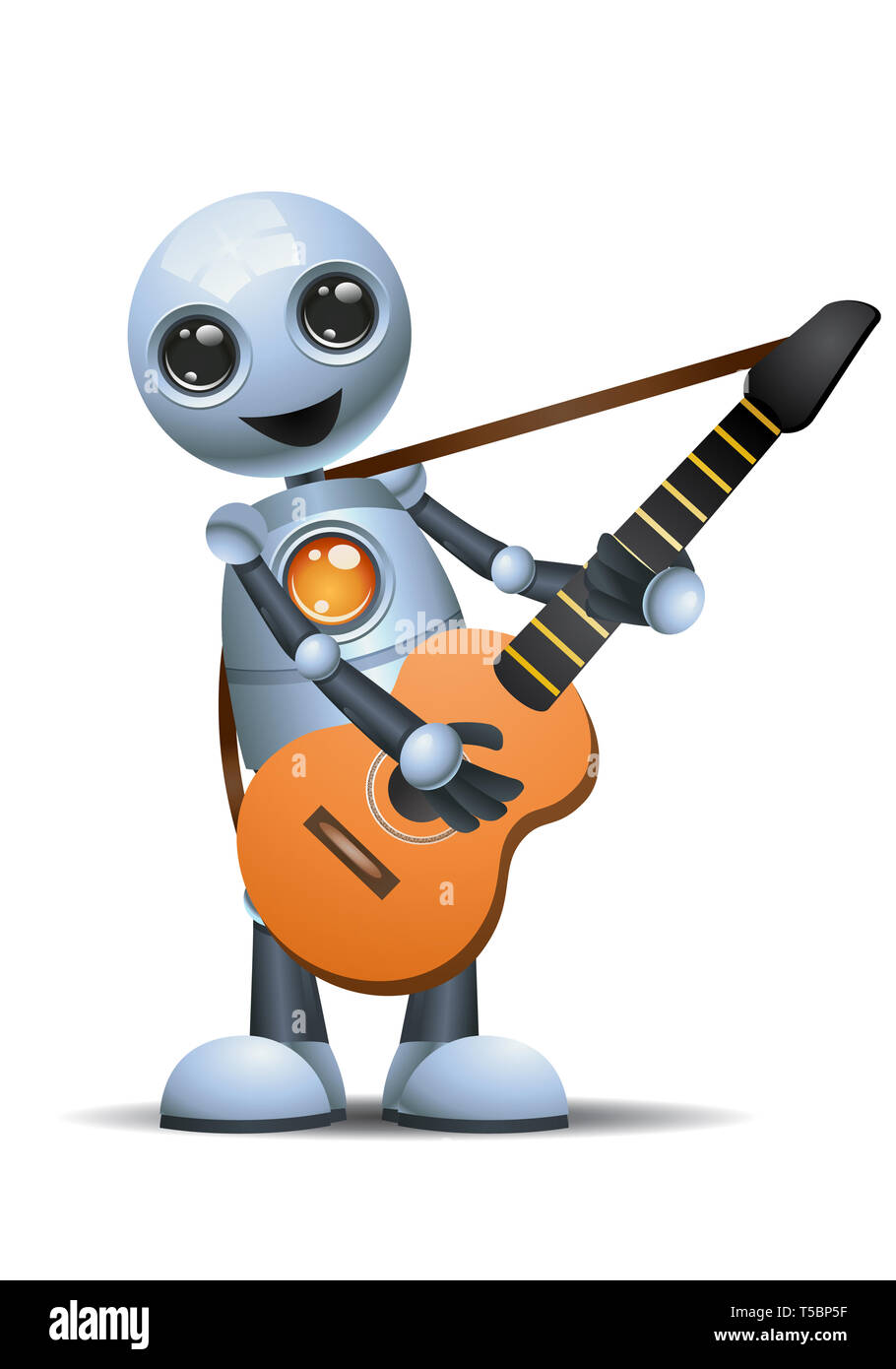 illustration of a little robot playing guitar on isolated white ...