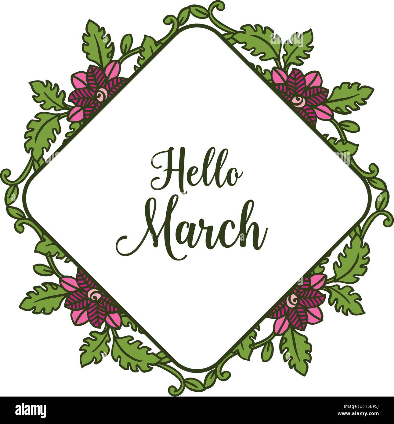 Vector illustration various flower frame for banner hello march hand ...